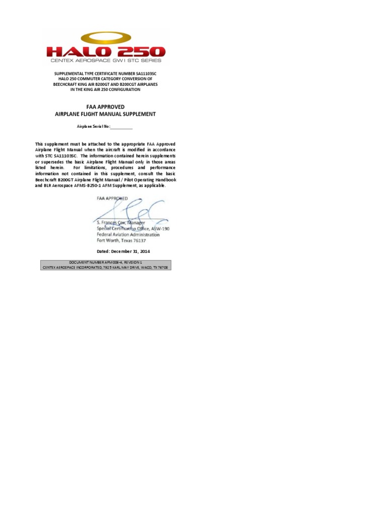 Faa Approved Airplane Flight Manual Supplement | PDF | Takeoff | Flap ...