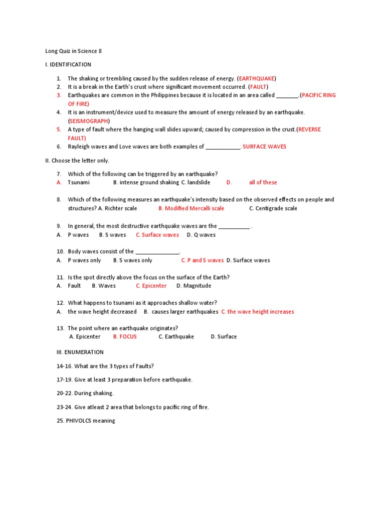 Long Quiz in Science 8 | PDF