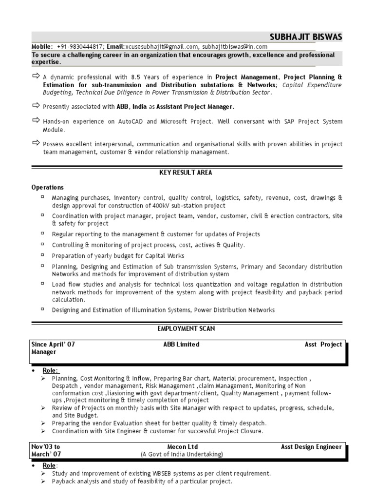 CV - Subhajit Biswas | PDF | Electric Power Transmission | Electrical Substation