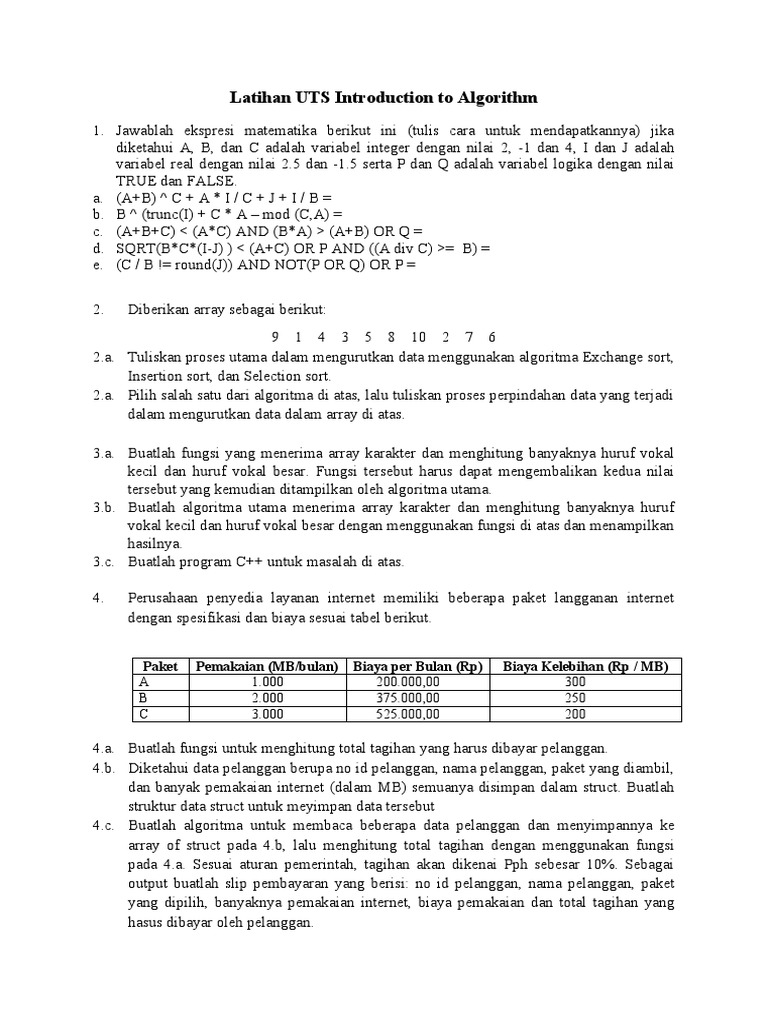 Latihan UTS Introduction To Algorithm | PDF | Metode & Bahan Ajar | Teknologi & Rekayasa