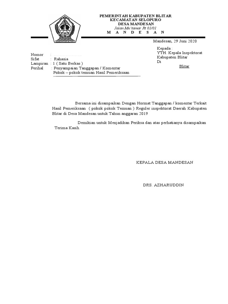 Surat Pengantar Inspektorat | PDF