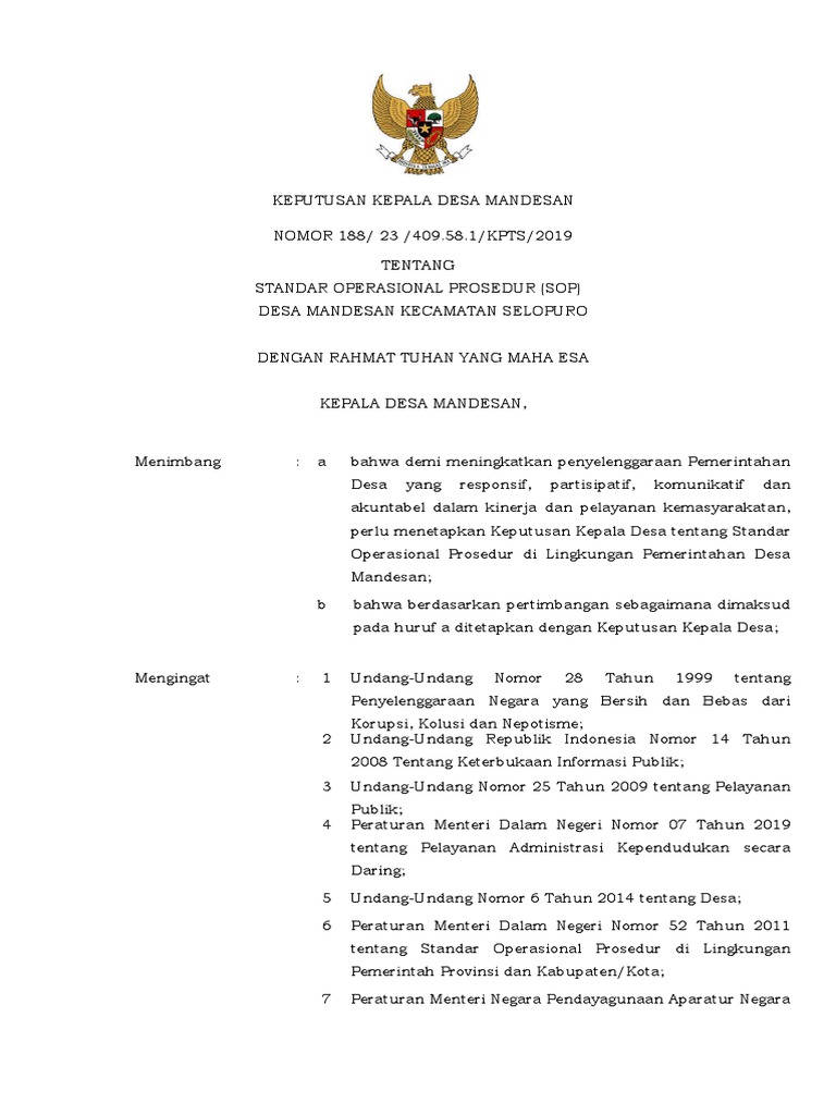SOP Pemerintah Desa | PDF