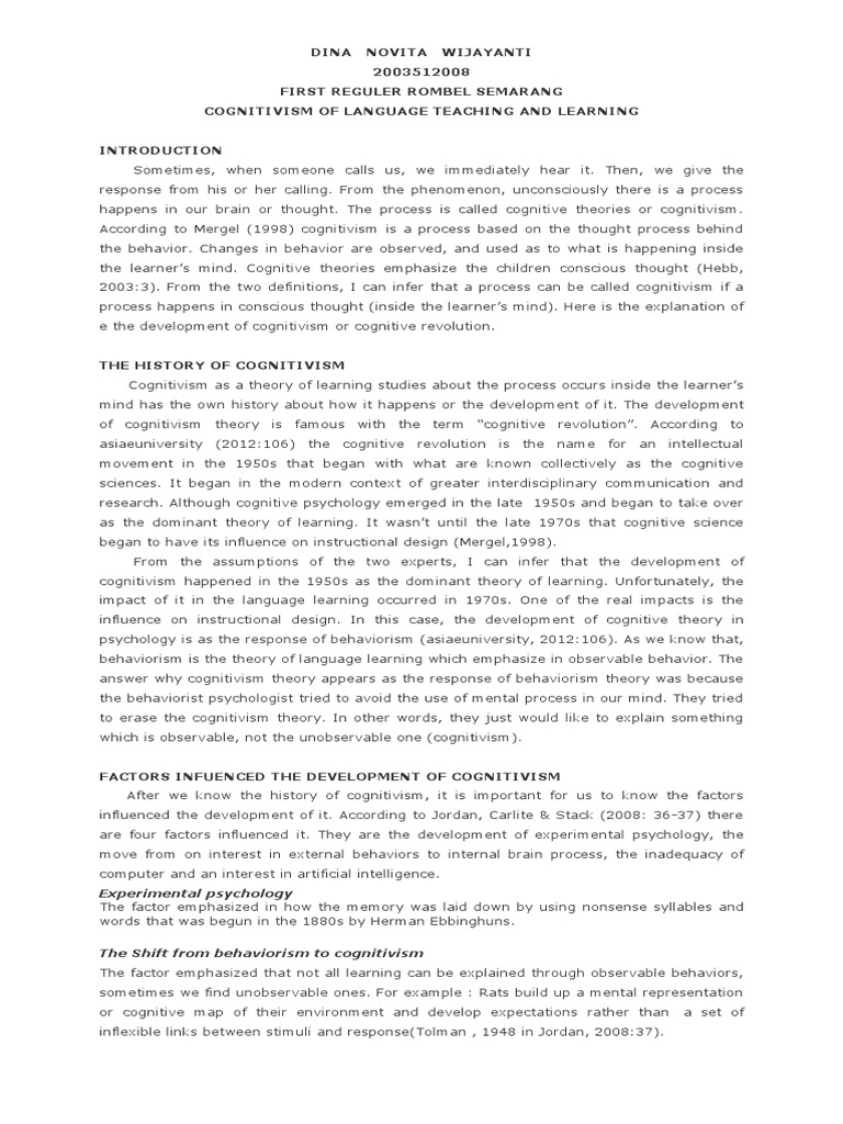 Cognitive Theories of Language Learning: An Analysis of a Document ...