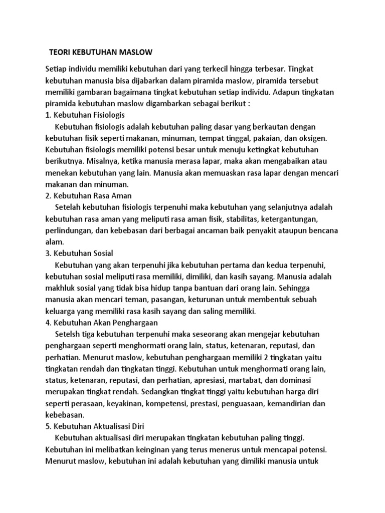 Teori Kebutuhan Maslow | PDF