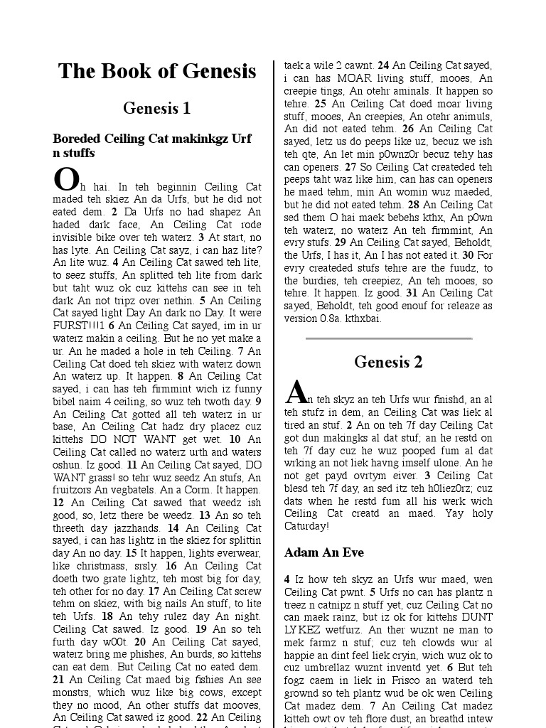 The LOLCat Bible - The Book of Genesis (Rev2) | PDF | Cain And Abel ...