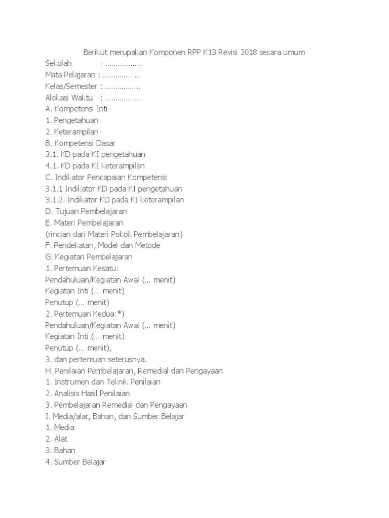Komponen RPP K13 Revisi 2018 | PDF