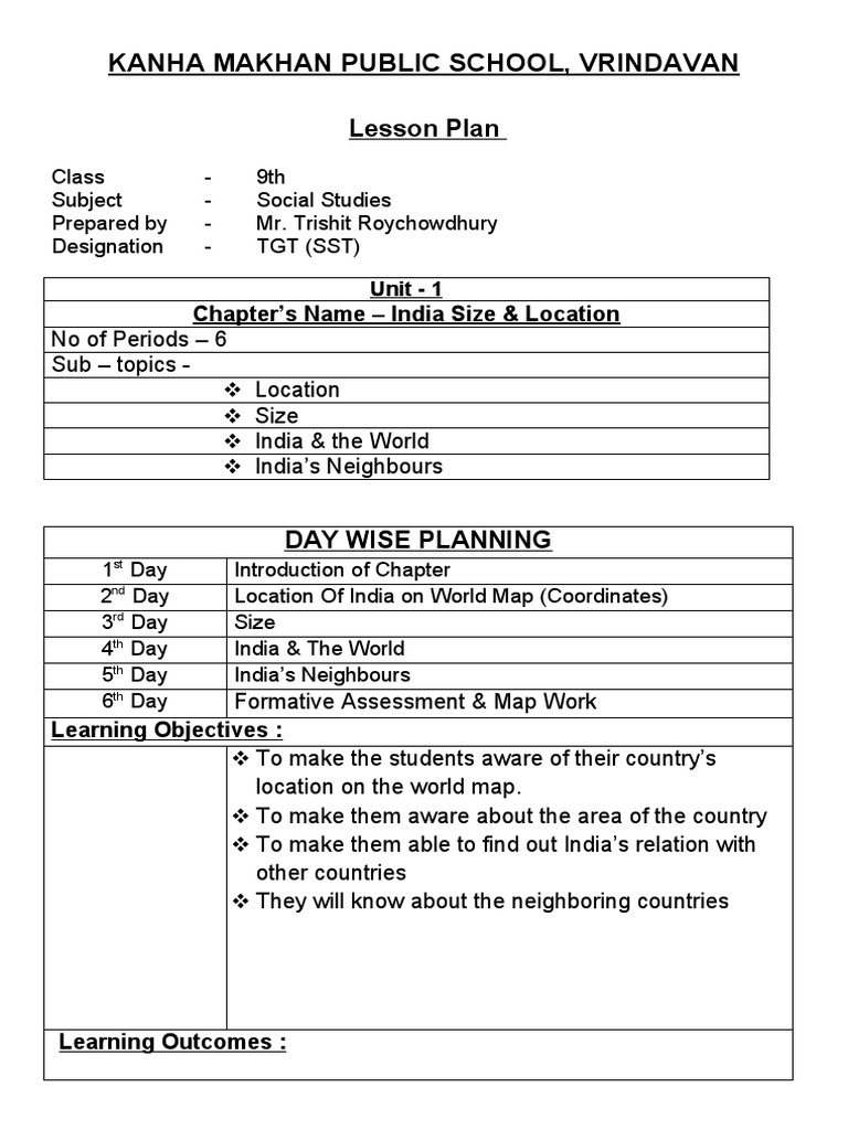 India Size & Location Lesson Plan | PDF | Latitude | Education Theory