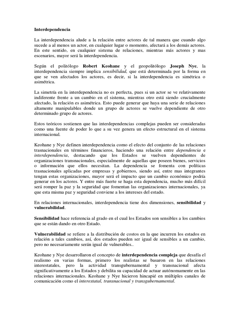 Interdependencia en Relaciones Internacionales | PDF | Relaciones ...