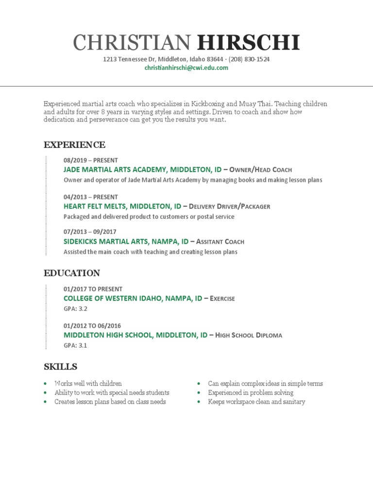 Christian Hirschi: Martial Arts Coach | PDF | Career & Growth