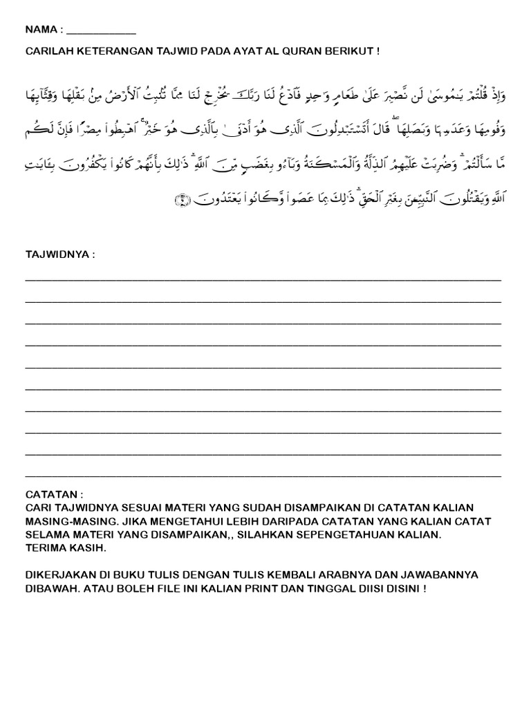 Tugas Tajwid TPQ | PDF