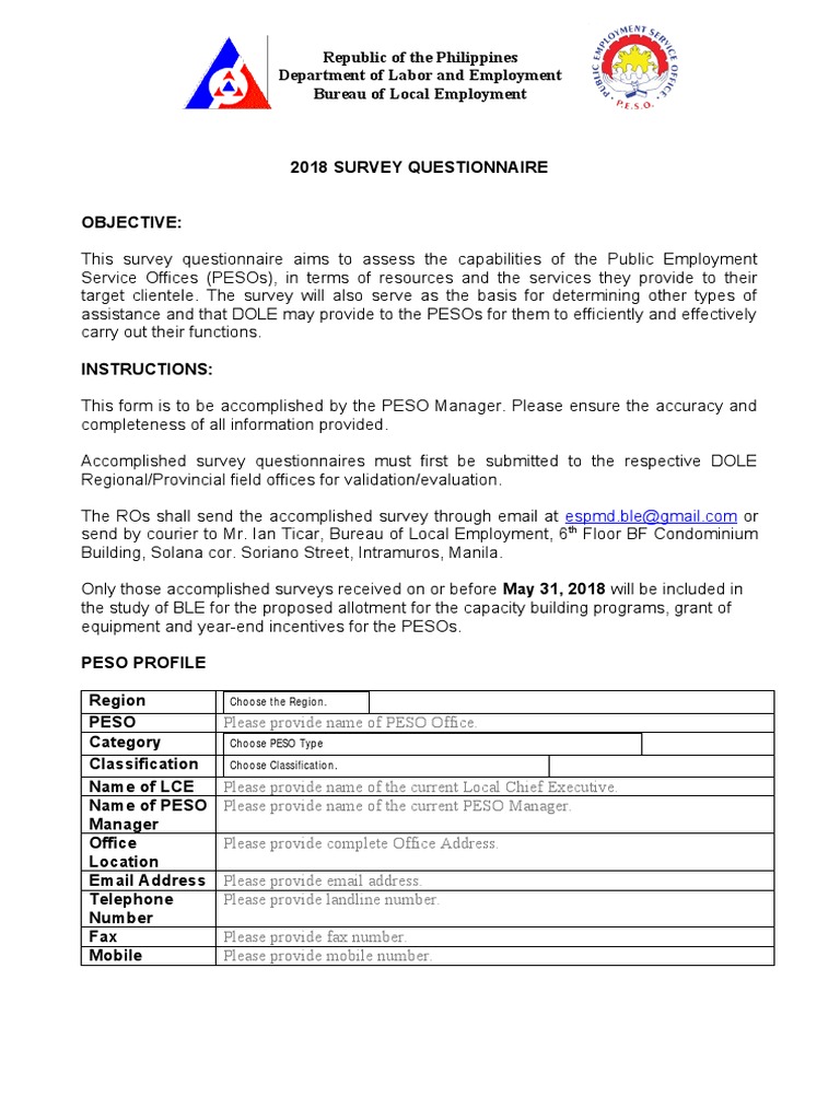 2018 Revised PESO Survey Form | PDF | Computing | Information And ...