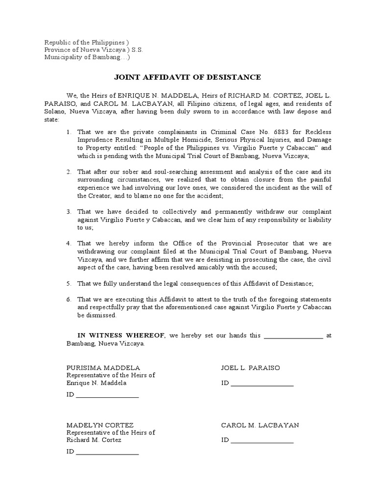 Affidavit of Desistance | PDF | Criminal Law | Common Law