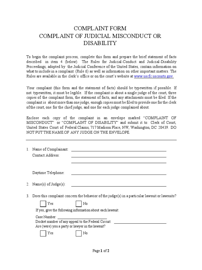 (Current) Judicial Misconduct Complaint Form | PDF | Complaint | Law Clerk