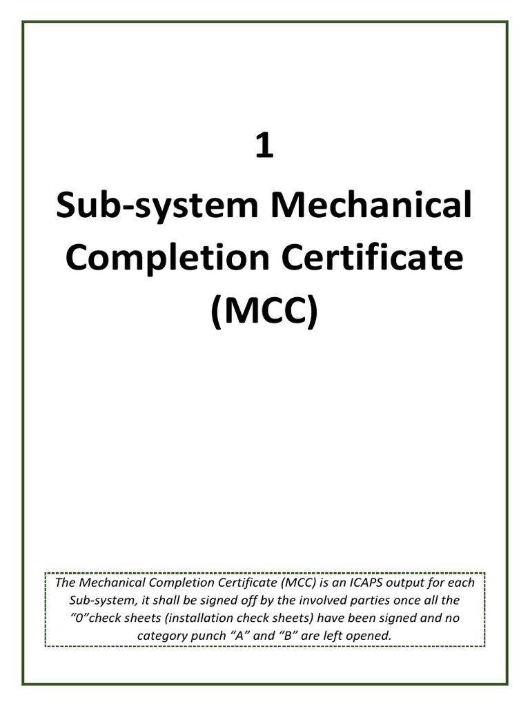 1 Sub-System Mechanical Completion Certificate (MCC) | PDF