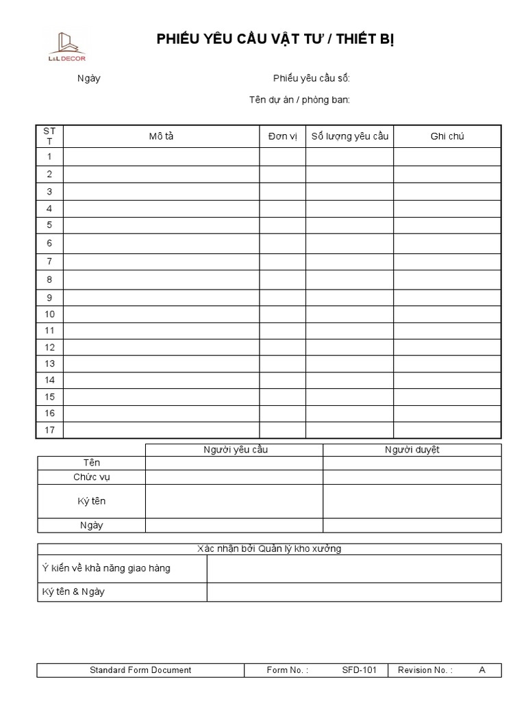 Form Phieu Yeu Cau Vat Tu | PDF
