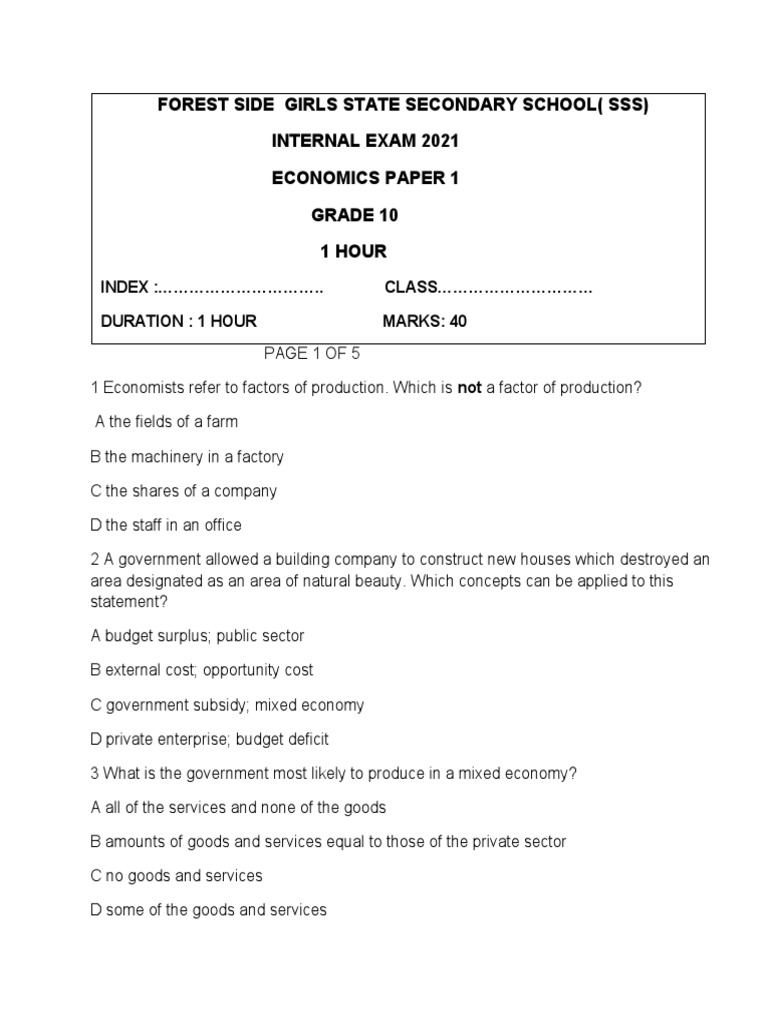 Forest Side Girls State Secondary School Paper 1 | PDF | Labour ...