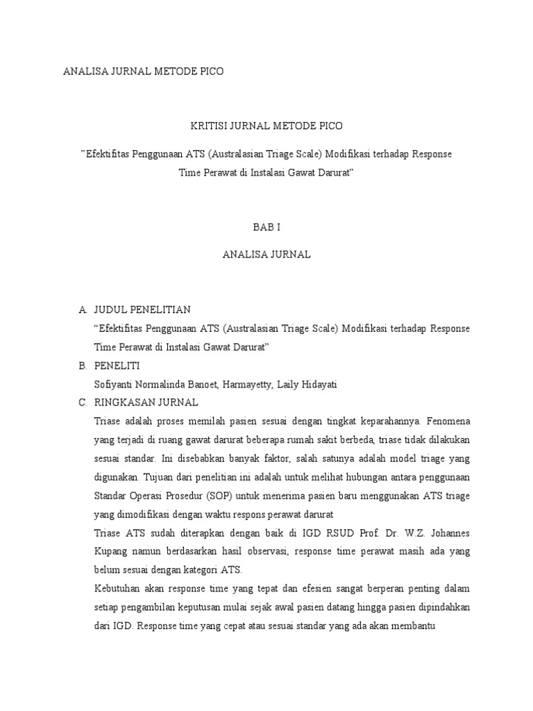 Keperawatan Gawat Darurat Analisa Jurnal Metode Pico 1 | PDF