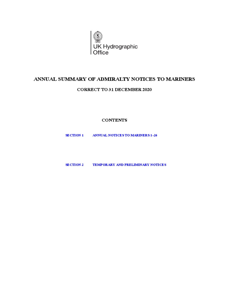 Annual Summary of Admiralty Notices To Mariners | Download Free PDF ...