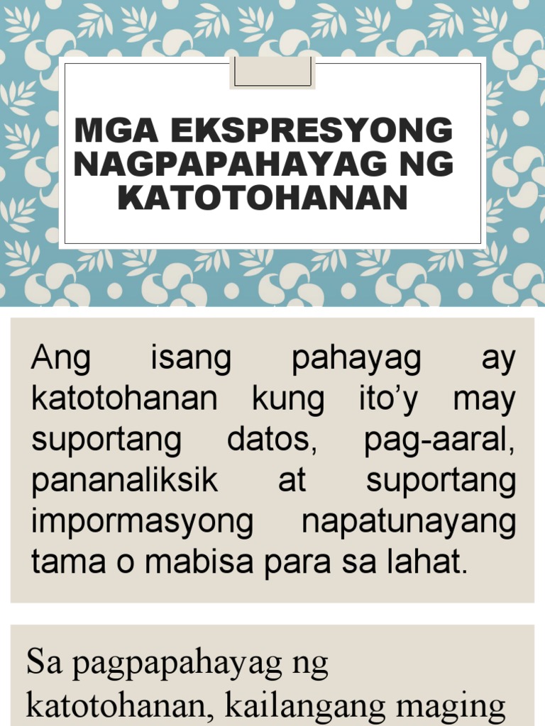 Mga Ekspresyong Nagpapahayag NG Katotohanan | PDF