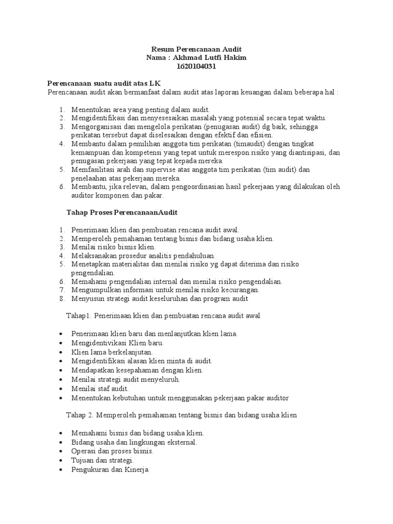 Resum Perencanaan Audit | PDF