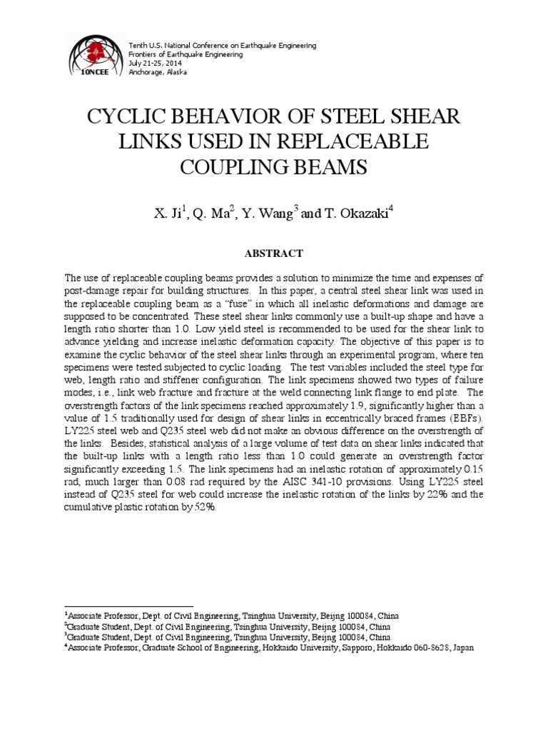 Cyclic Behavior of Steel Shear Links Used in Replaceable Coupling Beams ...