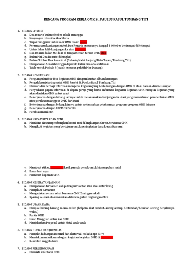 RENCANA PROGRAM KERJA OMK ST - Paulus Rasul Tumbang Titi | PDF