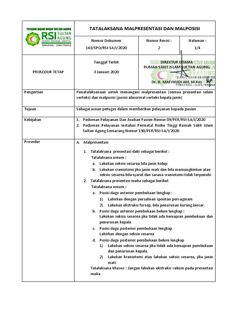 Prosedur Malpresentasi Malposisi | PDF