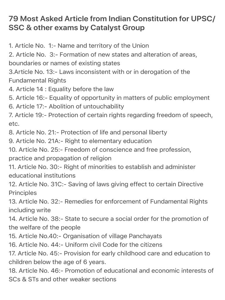 Key Articles of Indian Constitution | PDF | Government Institutions ...