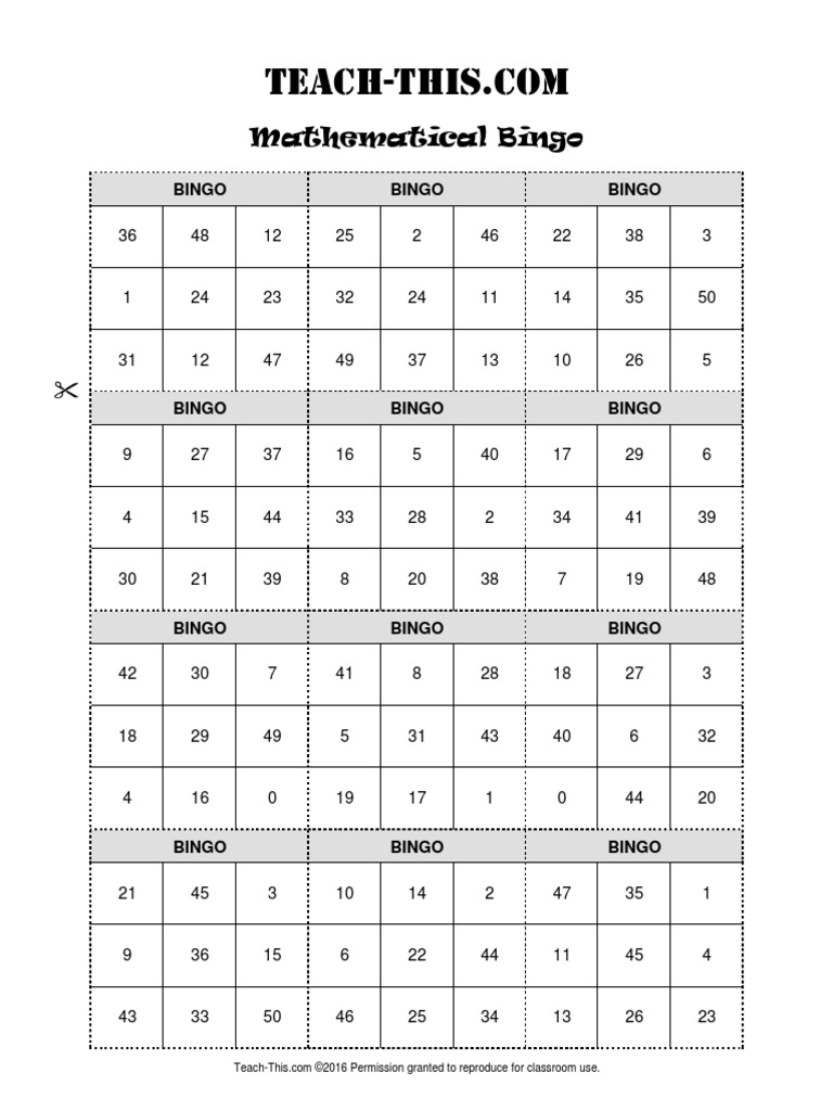 Mathematical Bingo | PDF | Teaching Mathematics