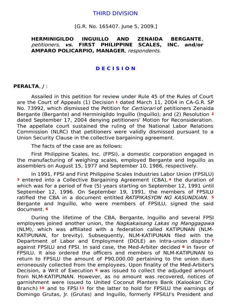 Inguillo v. First Philippine Scales, Inc. | PDF | Collective Bargaining ...