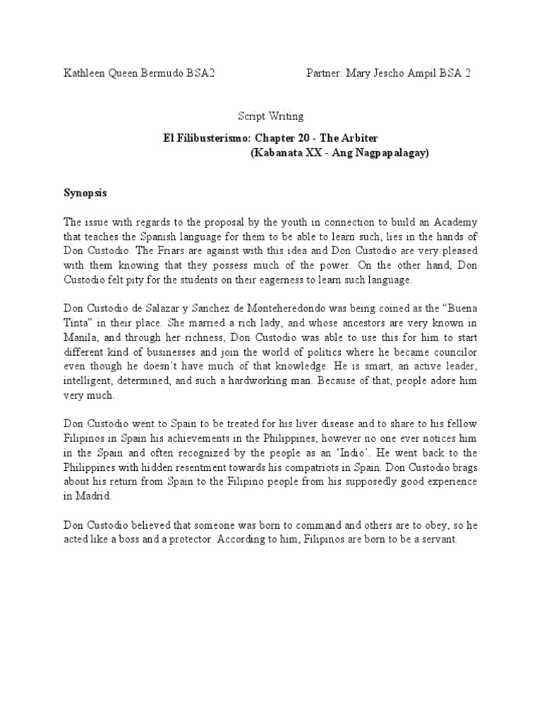 El Filibusterismo: Chapter 20 - The Arbiter (Kabanata XX - Ang ...