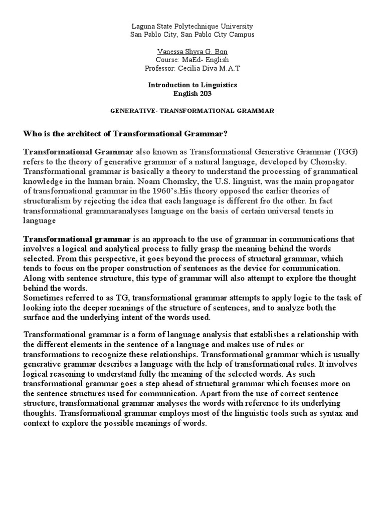 Generative Transformational Grammar Ms | PDF | Phrase | Syntax