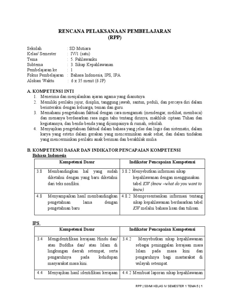 RPP Kelas 4 T5 S3 | PDF