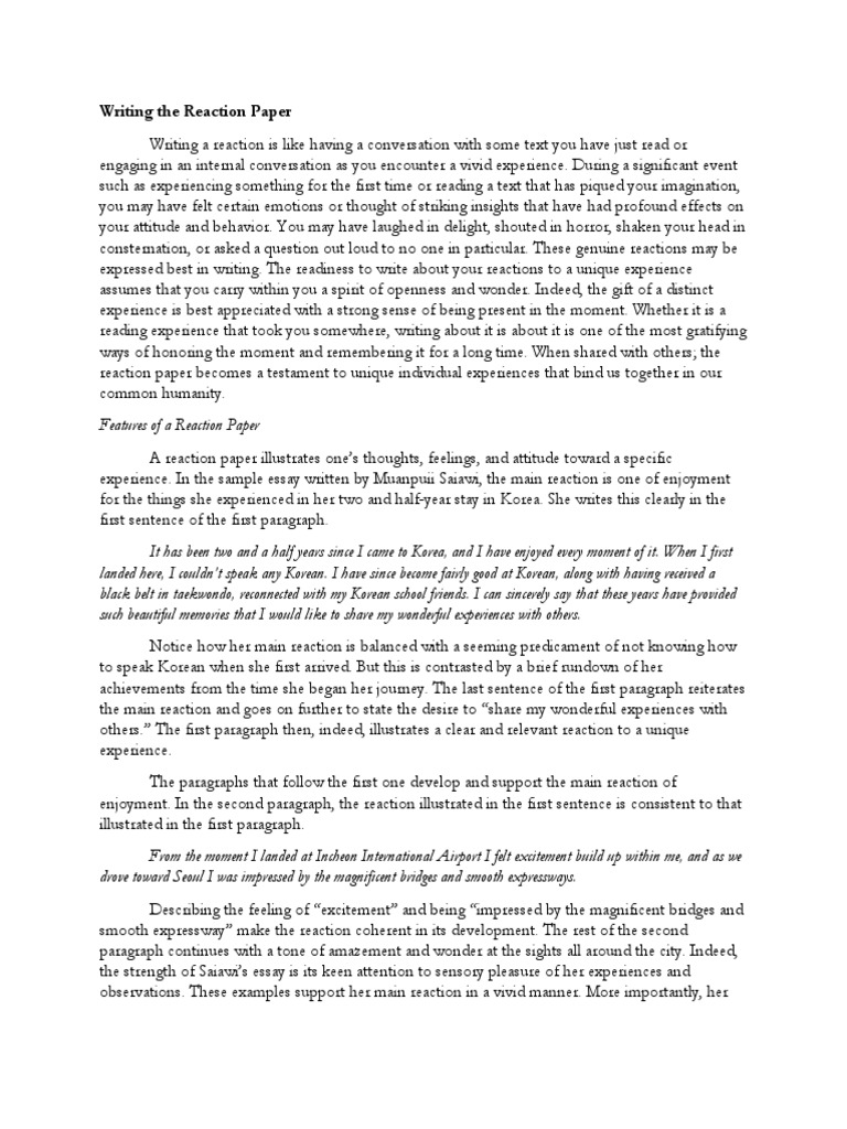Writing The Reaction Paper | PDF | Observation | Essays
