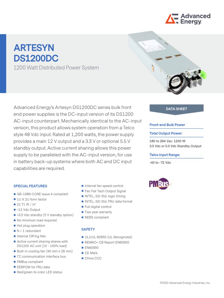 Artesyn DS1200DC: 1200 Watt Distributed Power System | PDF | Power ...