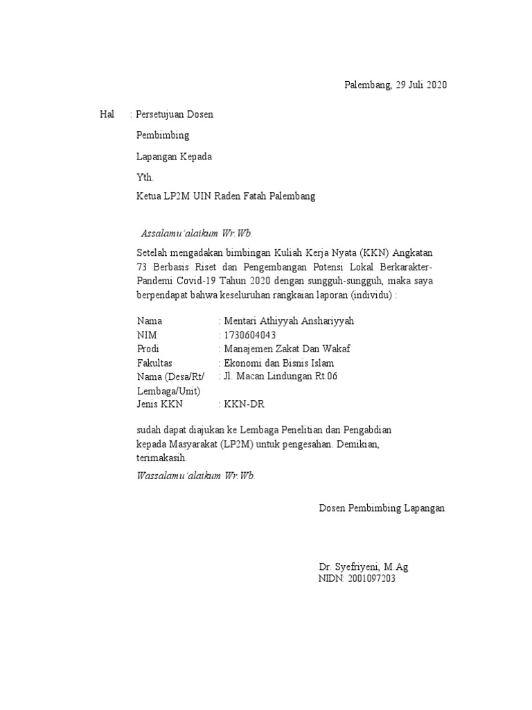 Surat Persetujuan DPL | PDF