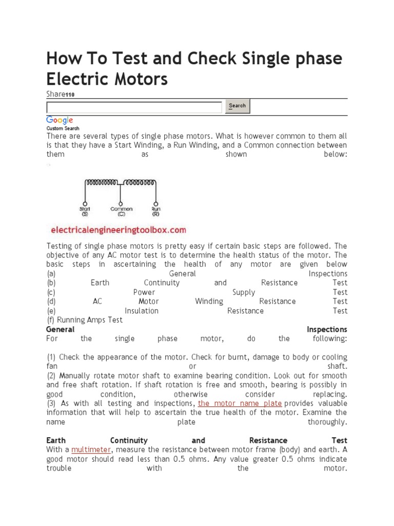 Test Single Phase Motor | PDF | Electric Motor | Electrical Resistance ...