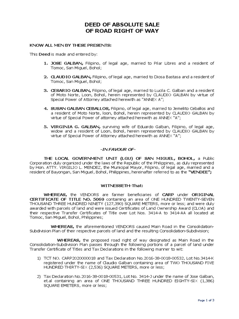 Deed of Sale Right of Way | PDF | Common Law | Civil Law (Common Law)