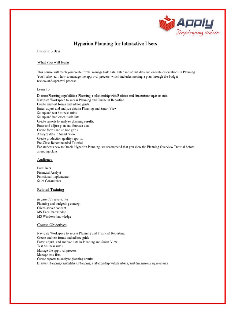 Hyperion Planning For Interactive Users | PDF | Computer Science ...