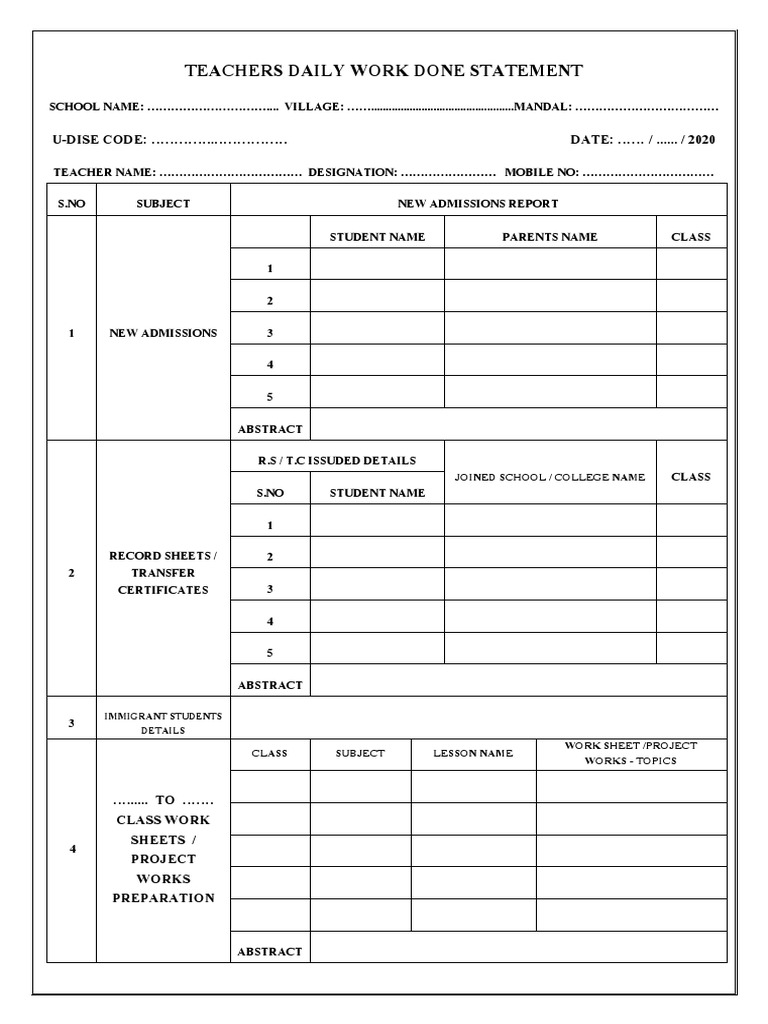 Teachers Daily Work Done Statement | PDF | Teachers | Human Nature