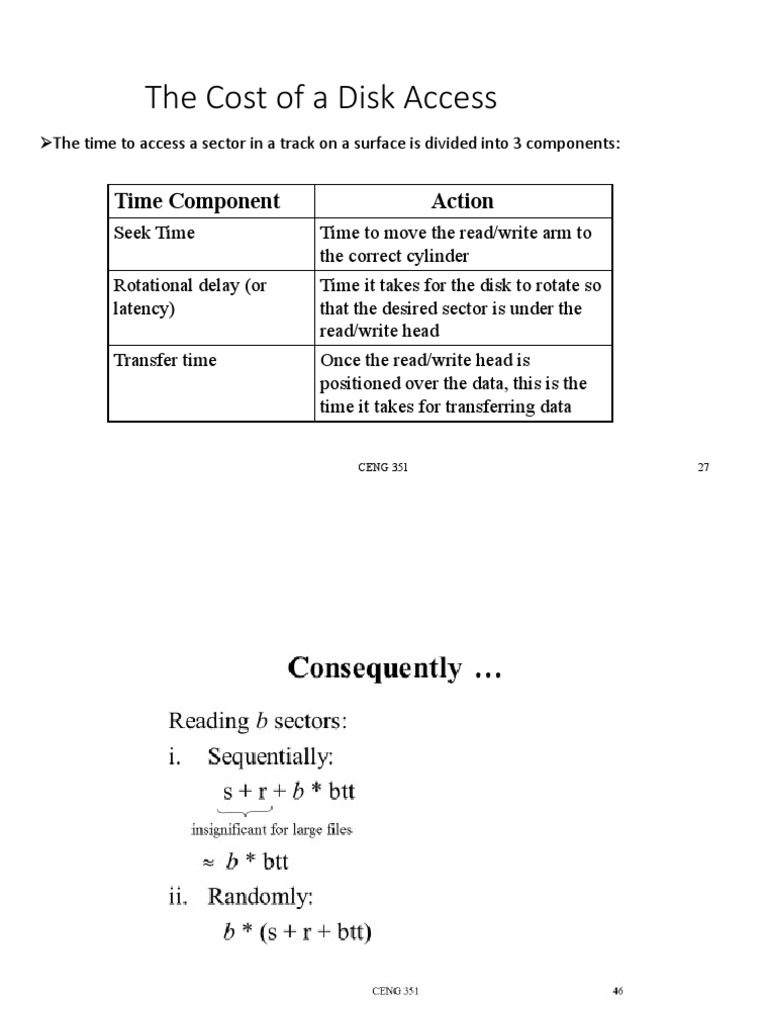 The Cost of A Disk Access: Time Component Action | PDF