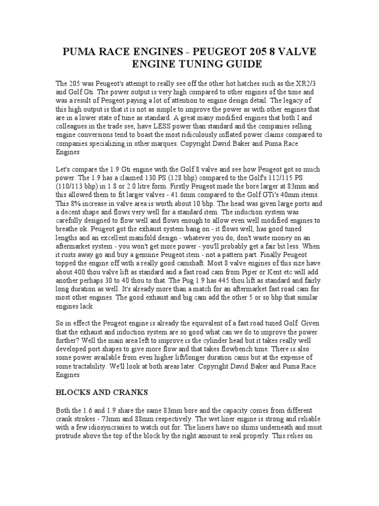 Puma Race Engines - Peugeot 205 8 Valve Engine Tuning Guide: Blocks and ...