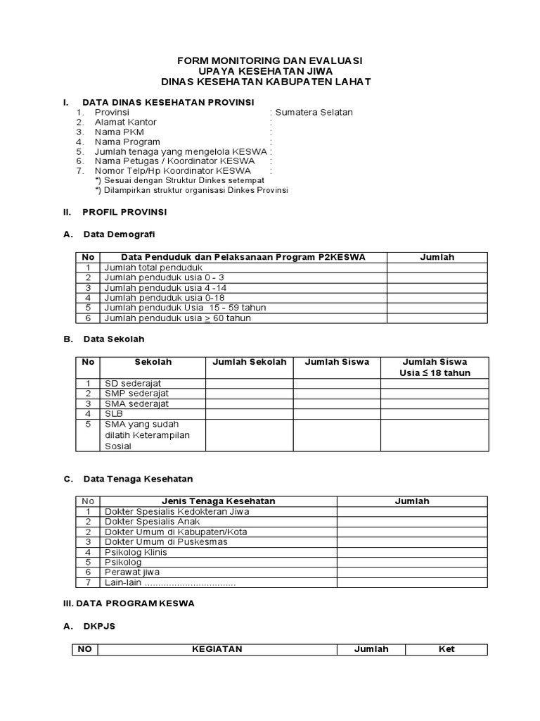Formulir Monitoring dan Evaluasi Upaya Kesehatan Jiwa | PDF