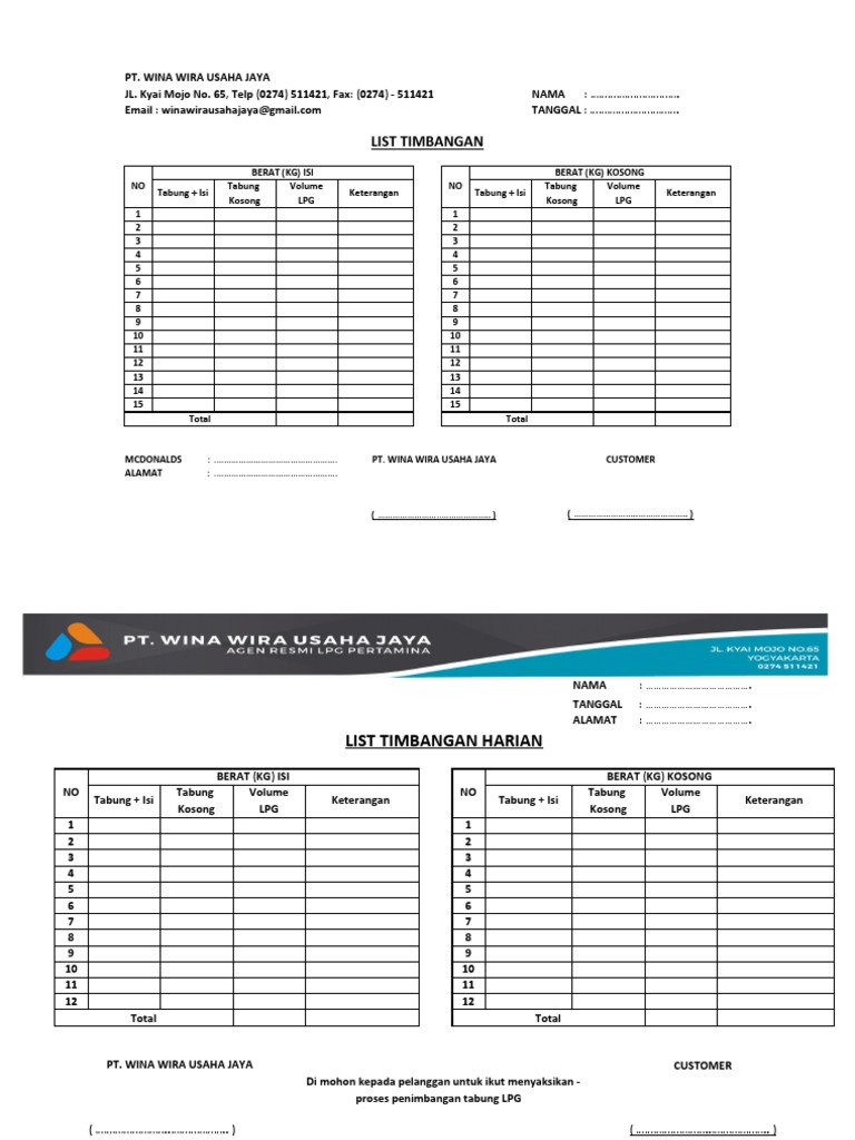Checklist Timbangan Harian | PDF