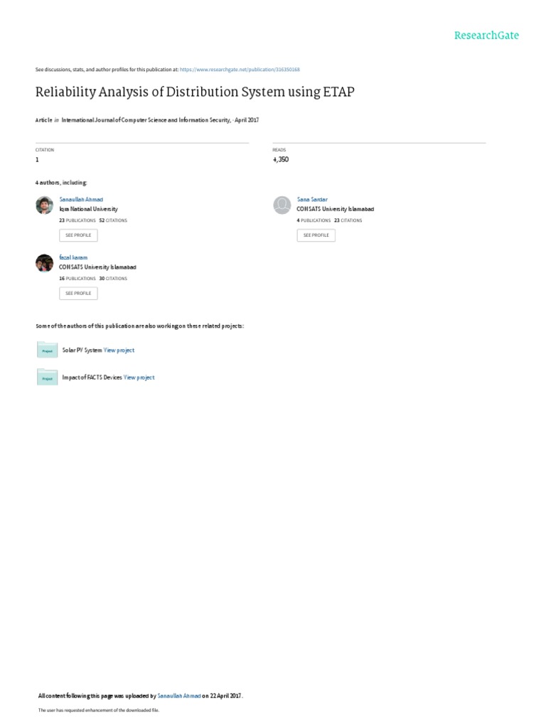 Reliability Analysis of Distribution System Using ETAP | PDF | Reliability Engineering | System