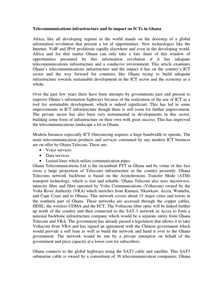 Telecommunications Infrastructure and Its Impact On Icts in Ghana | PDF ...