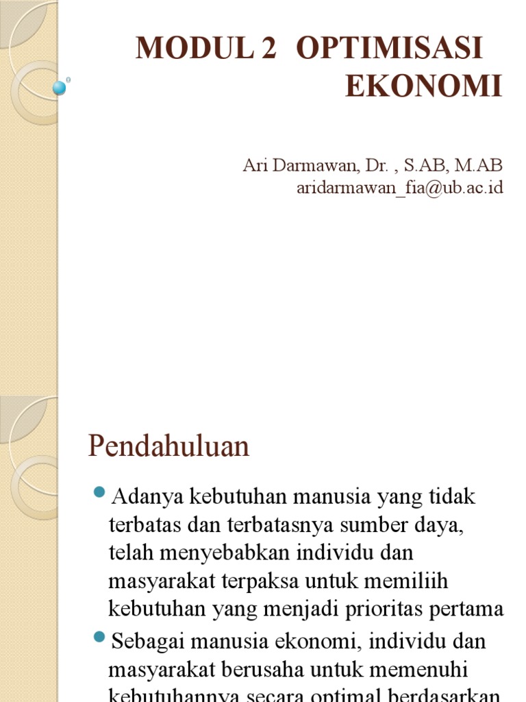 Modul 2 Optimisasi Ekonomi: Ari Darmawan, DR., S.AB, M.AB Aridarmawan - Fia@ub - Ac.id | PDF ...