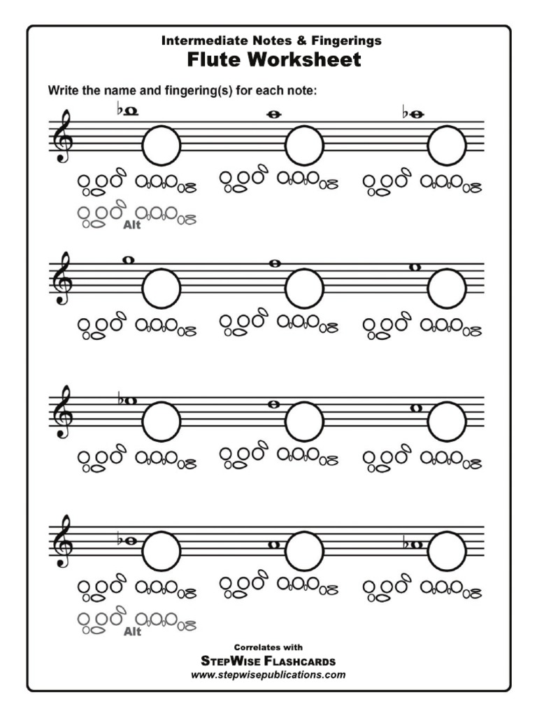 Flute Worksheet: Intermediate Notes & Fingerings | PDF