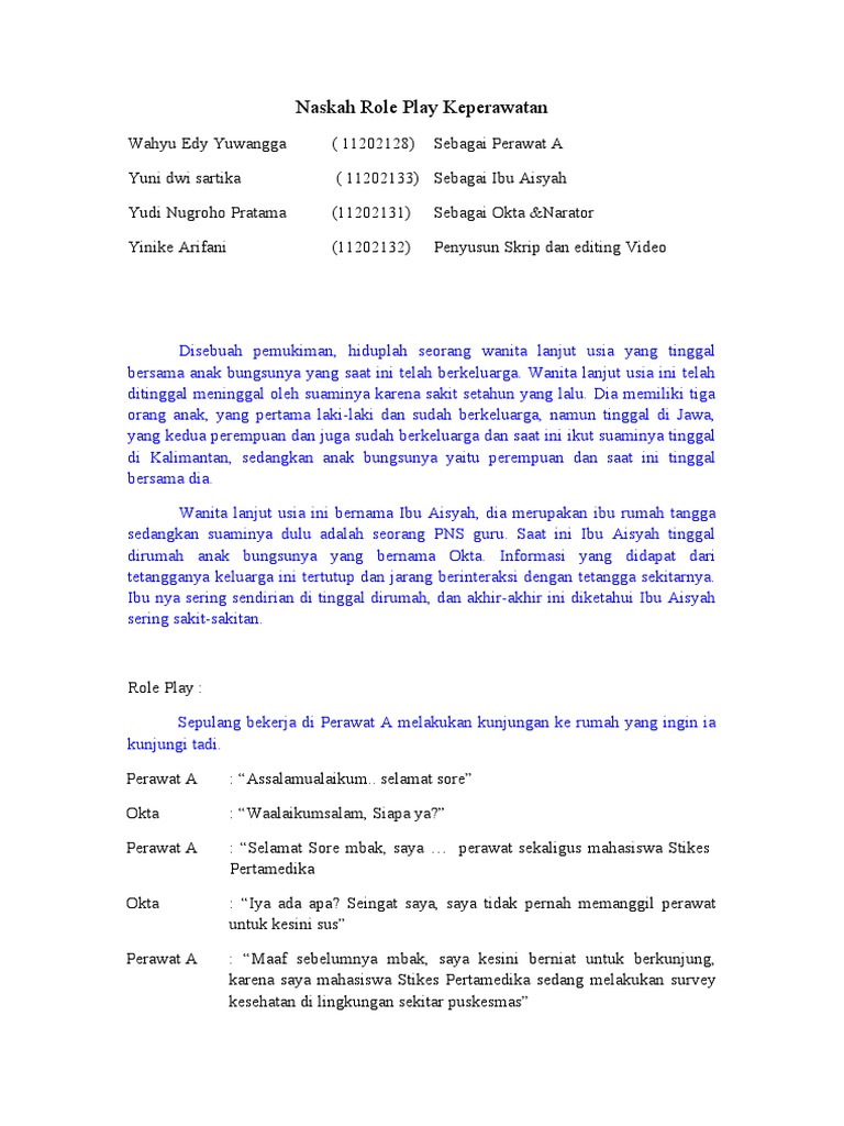 Naskah Role Play Keperawatan Keluarga Lansia | PDF