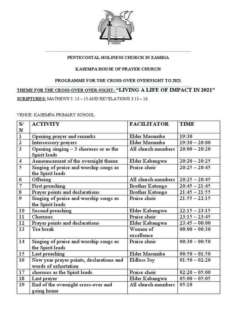 Programme For The Cross-Over Overnight To 2021 | PDF